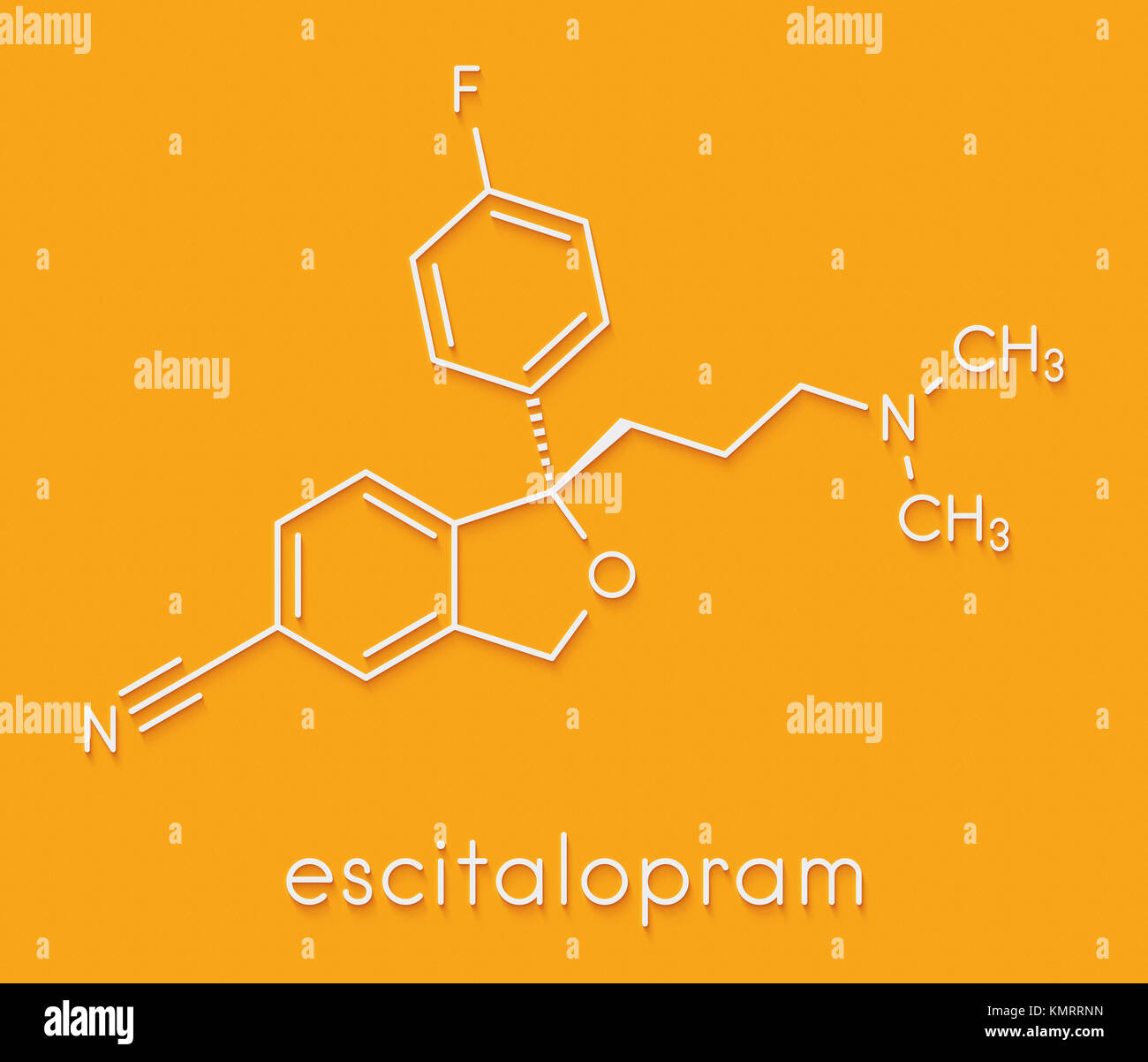 Escitalopram antidepressant drug (SSRI class) molecule. Skeletal ...