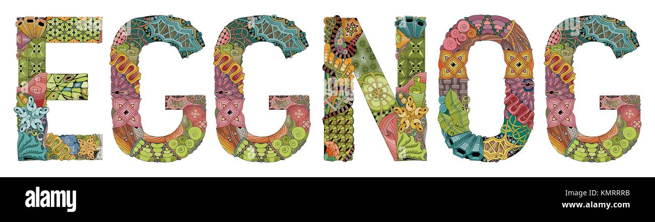 Hand-painted art design. Hand drawn illustration word EGGNOG for t ...