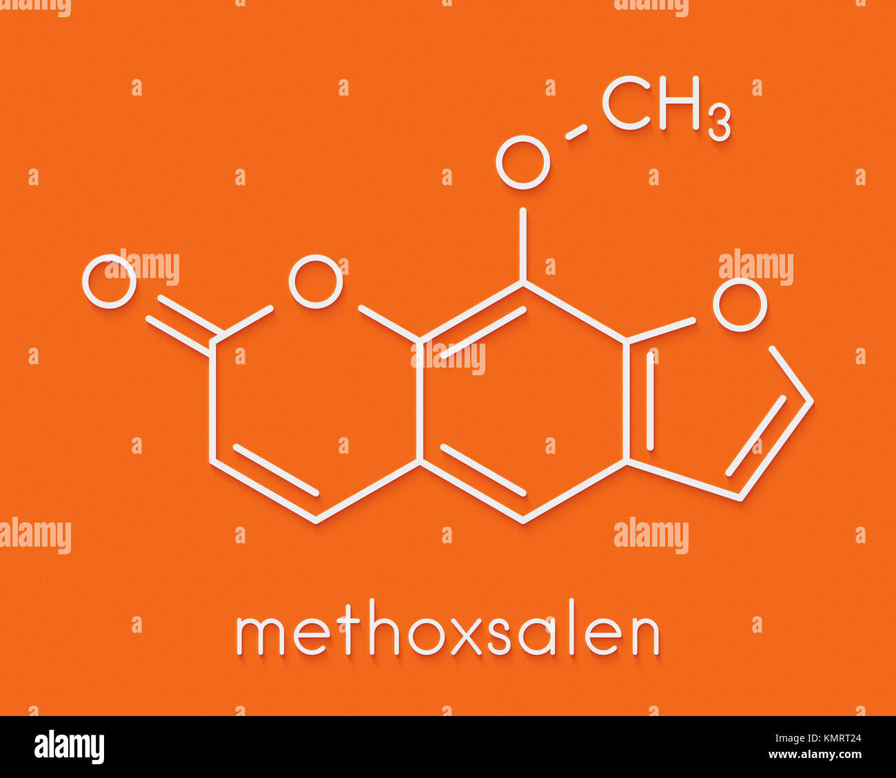 methoxsalen (psoralen) skin disease drug molecule. Used in PUVA therapy ...