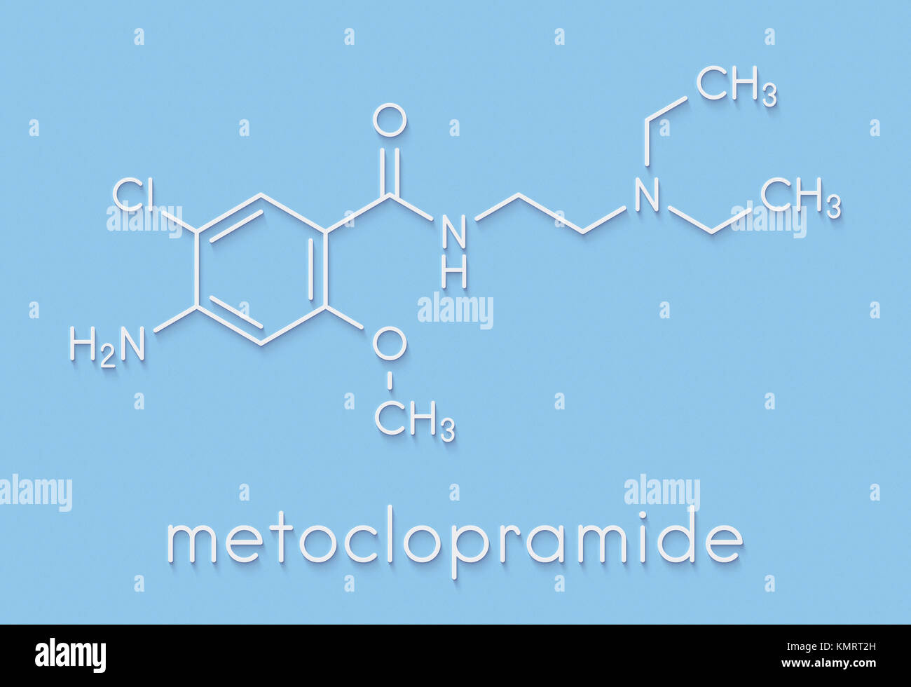 Metoclopramide nausea and vomiting treatment drug molecule. Skeletal ...
