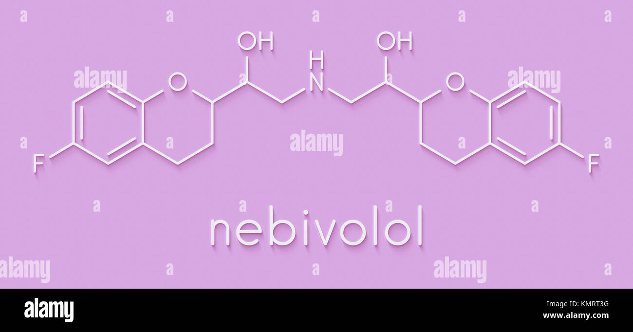 Nebivolol beta blocker drug molecule. Used to treat high blood pressure ...