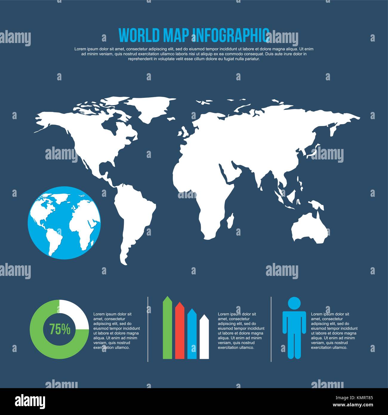 world map infographic chart population blue background Stock Vector ...