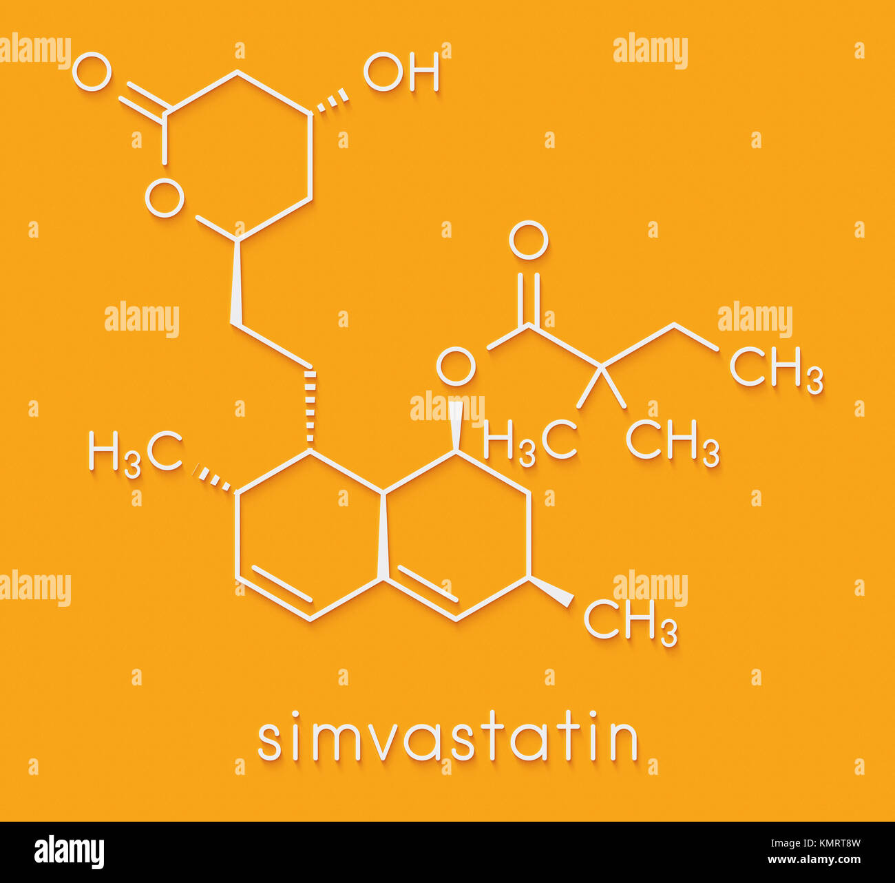 Simvastatin cholesterol lowering drug (statin class) molecule. Skeletal ...