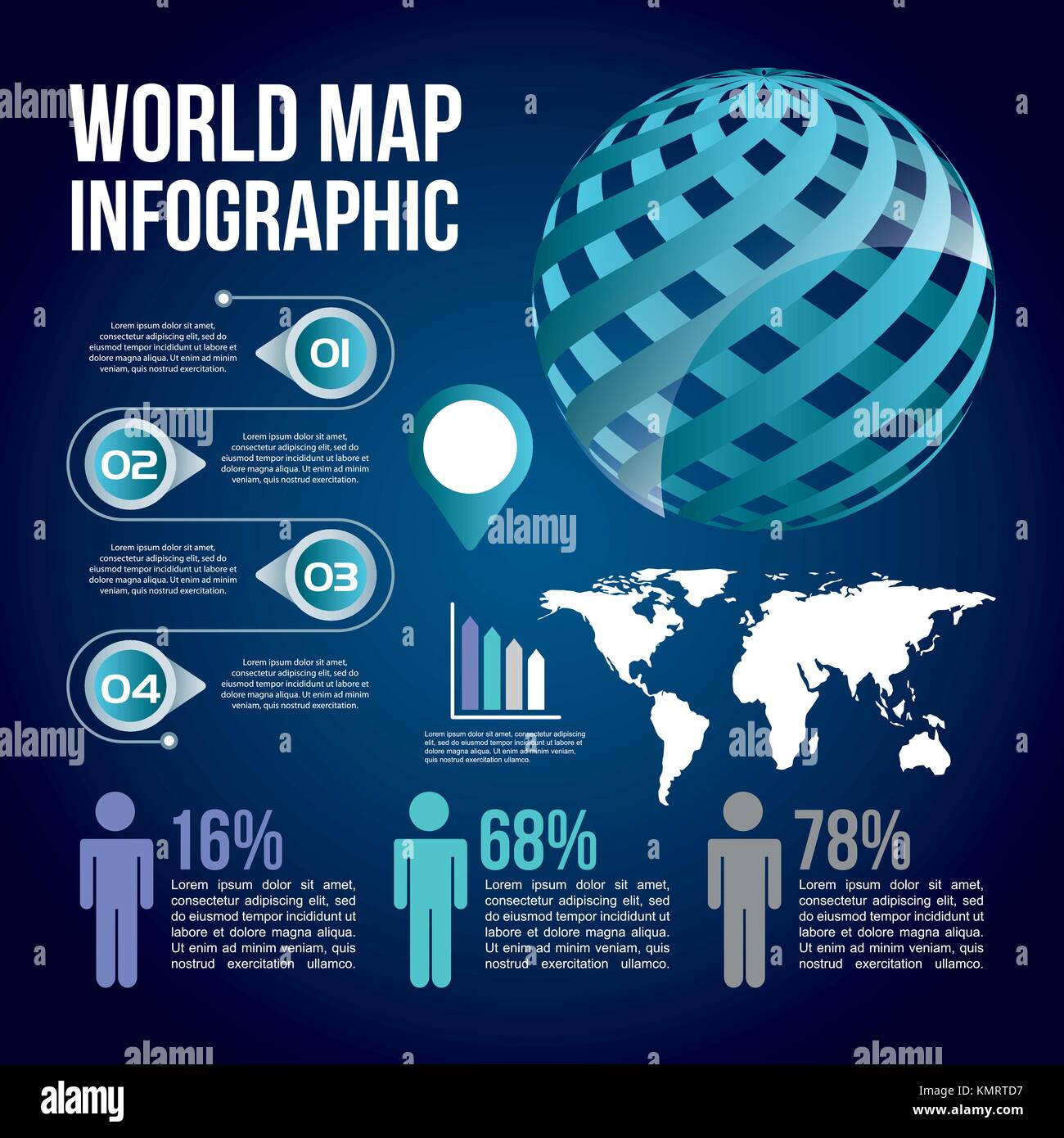 world map infographic chart population blue background Stock Vector ...