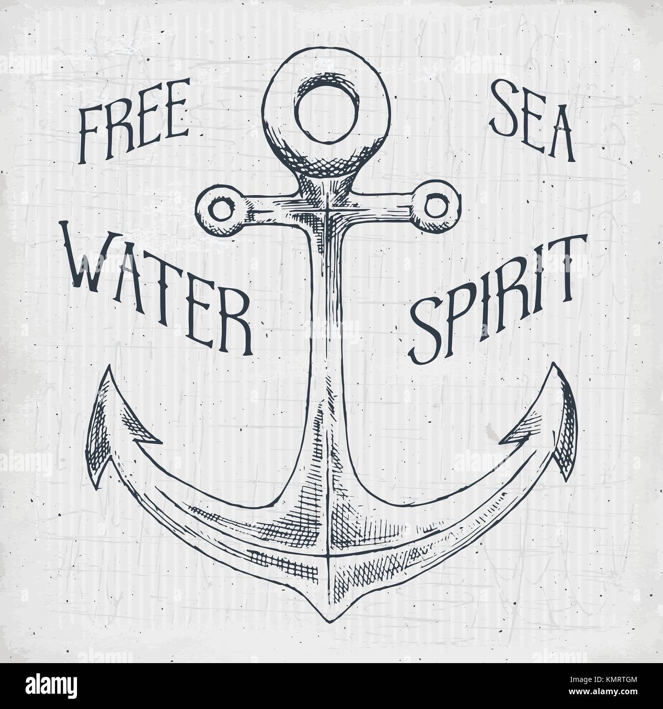Hand drawn sketched anchor, textured grunge vintage anchor label, retro ...