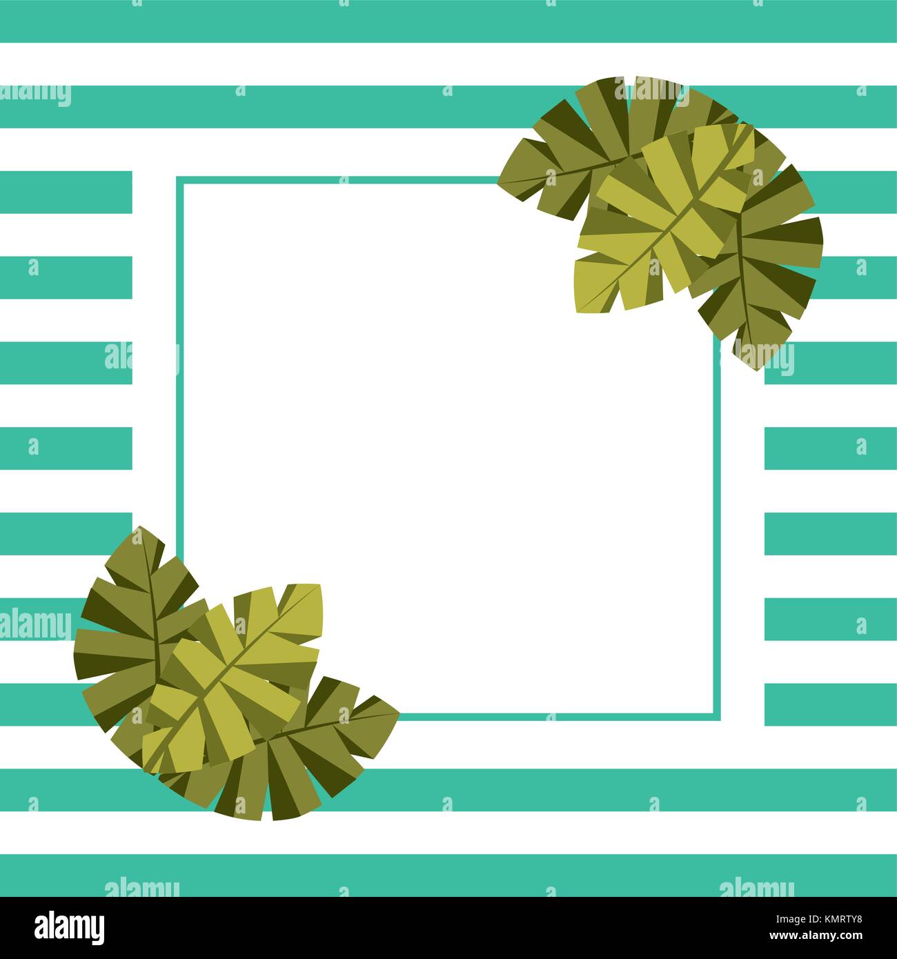 blank card for text palm leaves tropical and stripes background Stock ...