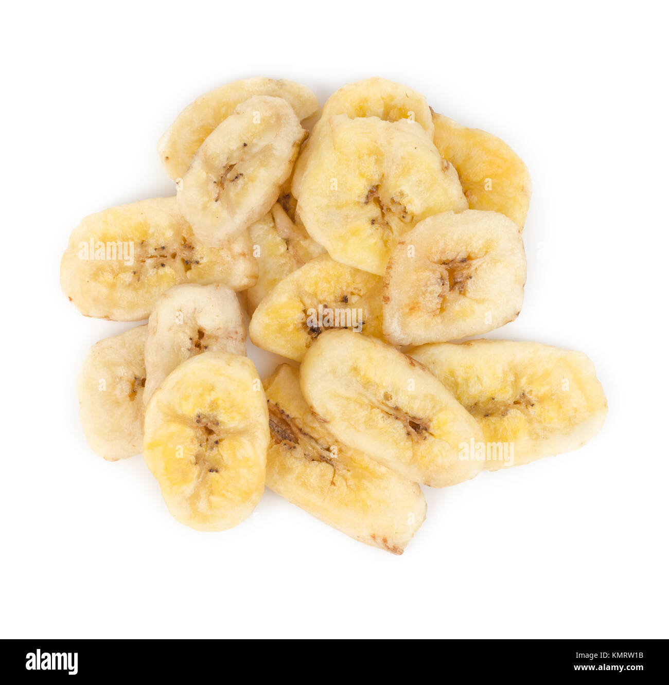 Pile of dryed banana isolated on white background. Top view Stock Photo ...
