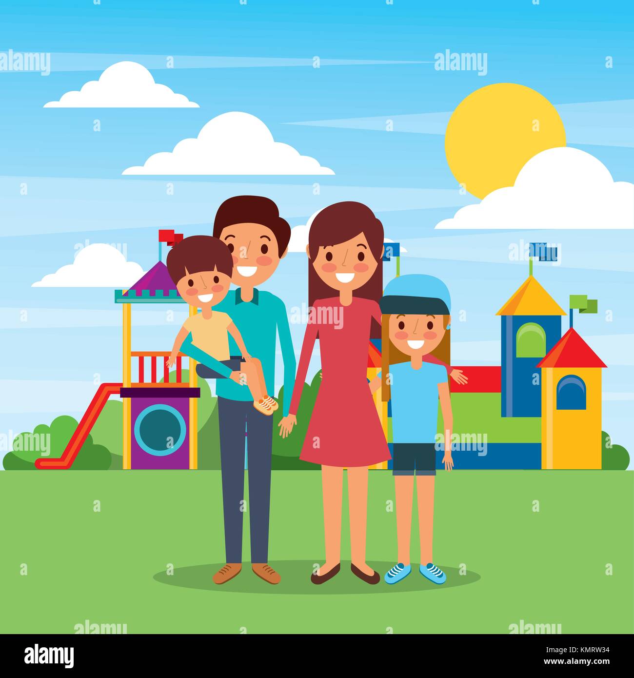 family in playground parents and childs cheerful Stock Vector Image ...