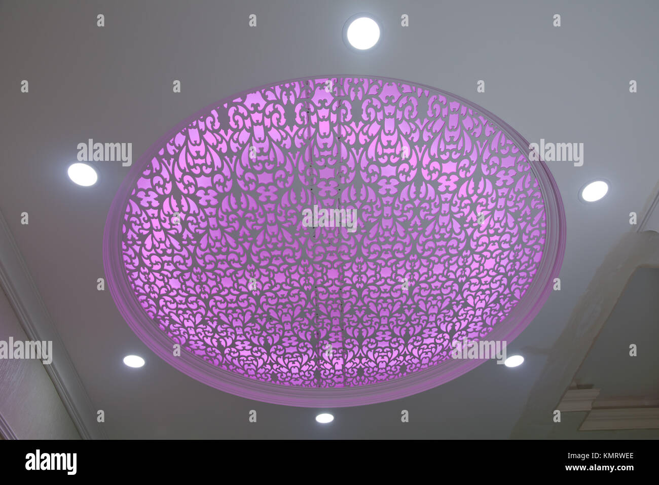 Modern layered ceiling with embedded lights and stretched ceiling inlay ...