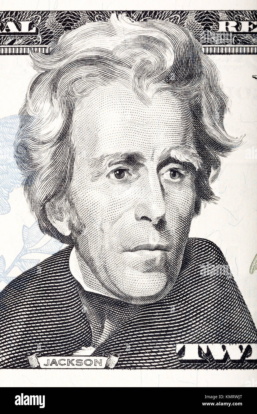 Portrait of U.S. president Andrew Jackson in front of the twenty Stock ...