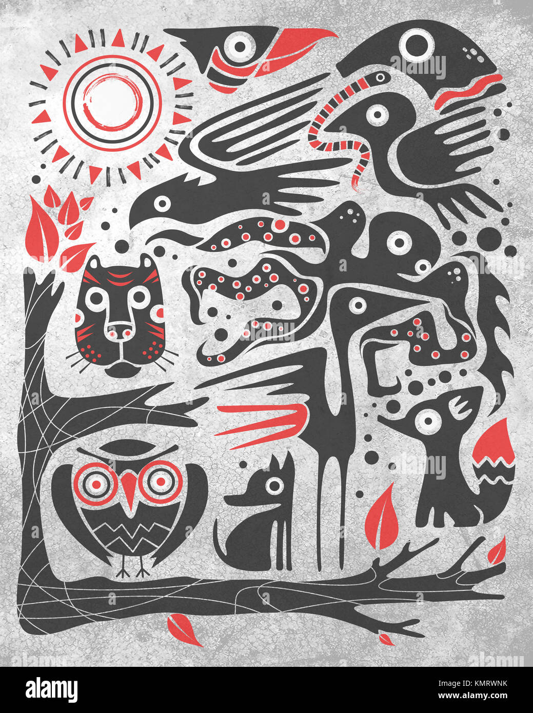 Illustration of different animals in an indigenous ethnic style Stock ...