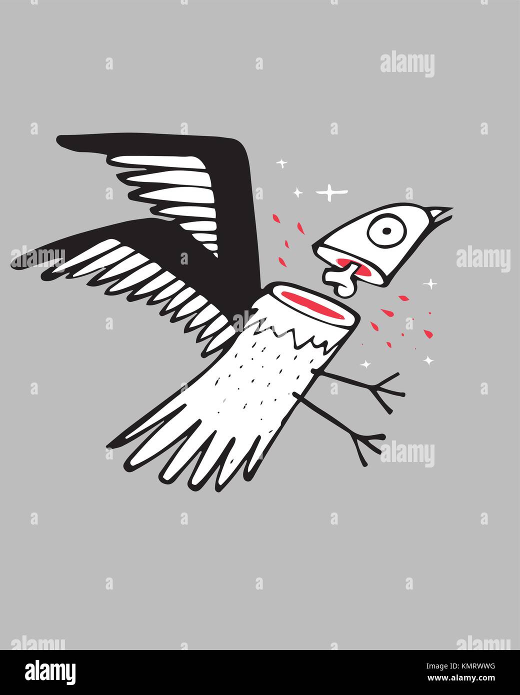 Hand drawn vector illustration or drawing of a beheaded bird Stock ...