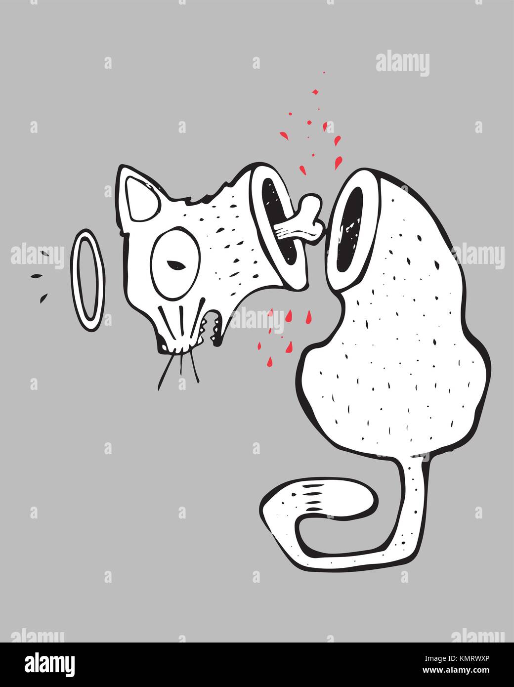 Hand drawn vector illustration or drawing of a beheaded cat Stock ...