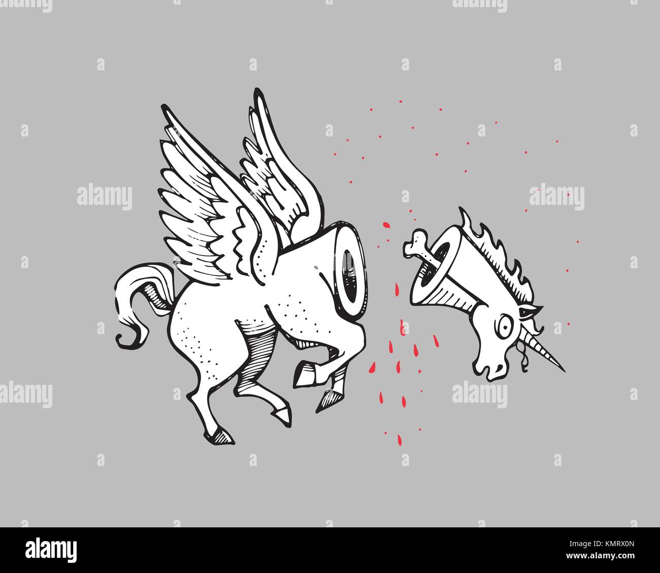 Hand drawn vector illustration or drawing of a beheaded unicorn Stock ...