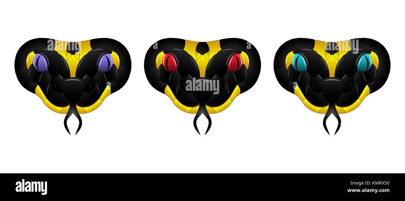 Vector Black Yellow Snake. Illustration of Snake Head with Purple, Red ...