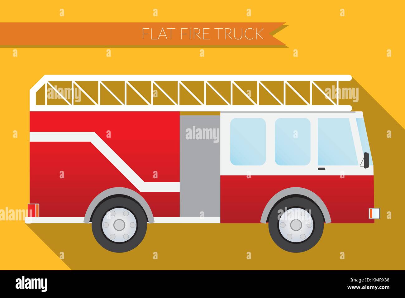 Flat design vector illustration city Transportation, fire truck, side ...