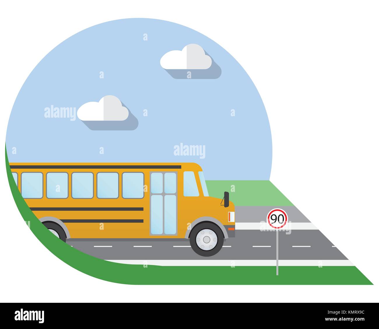 Flat design vector illustration city Transportation, school bus, side ...