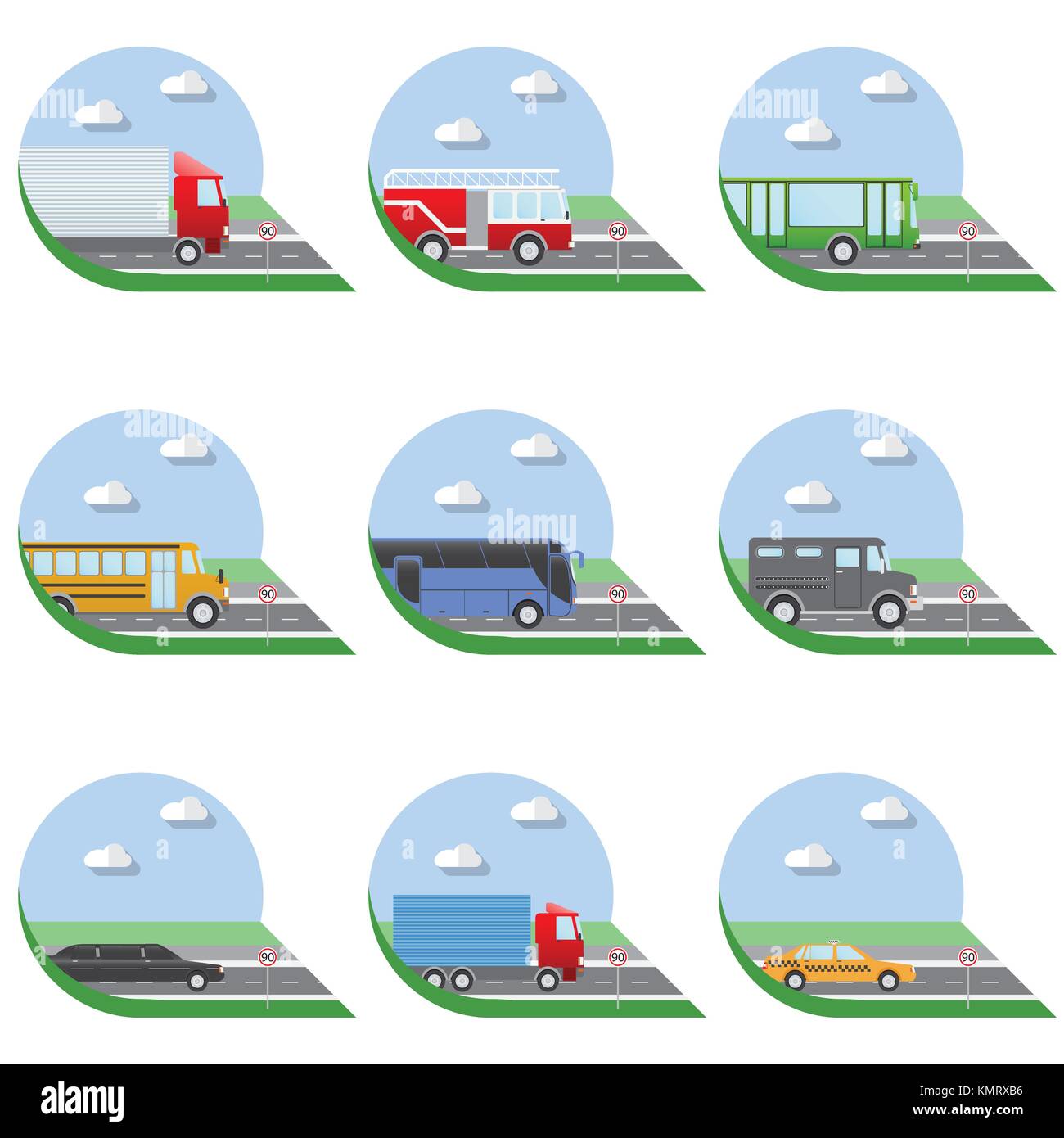 Flat design vector illustration city Transportation Flat Icons. Trucks ...