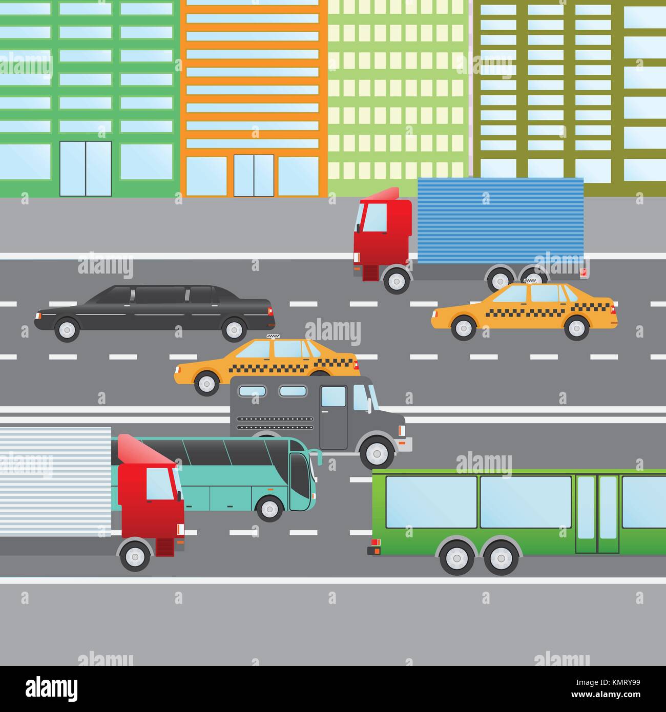 Flat design vector illustration of city traffic, Transportation Flat ...
