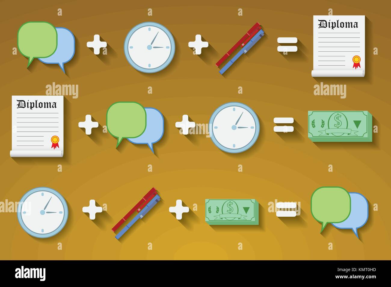 Flat design vector illustration concept of diploma cash, time. Concepts ...