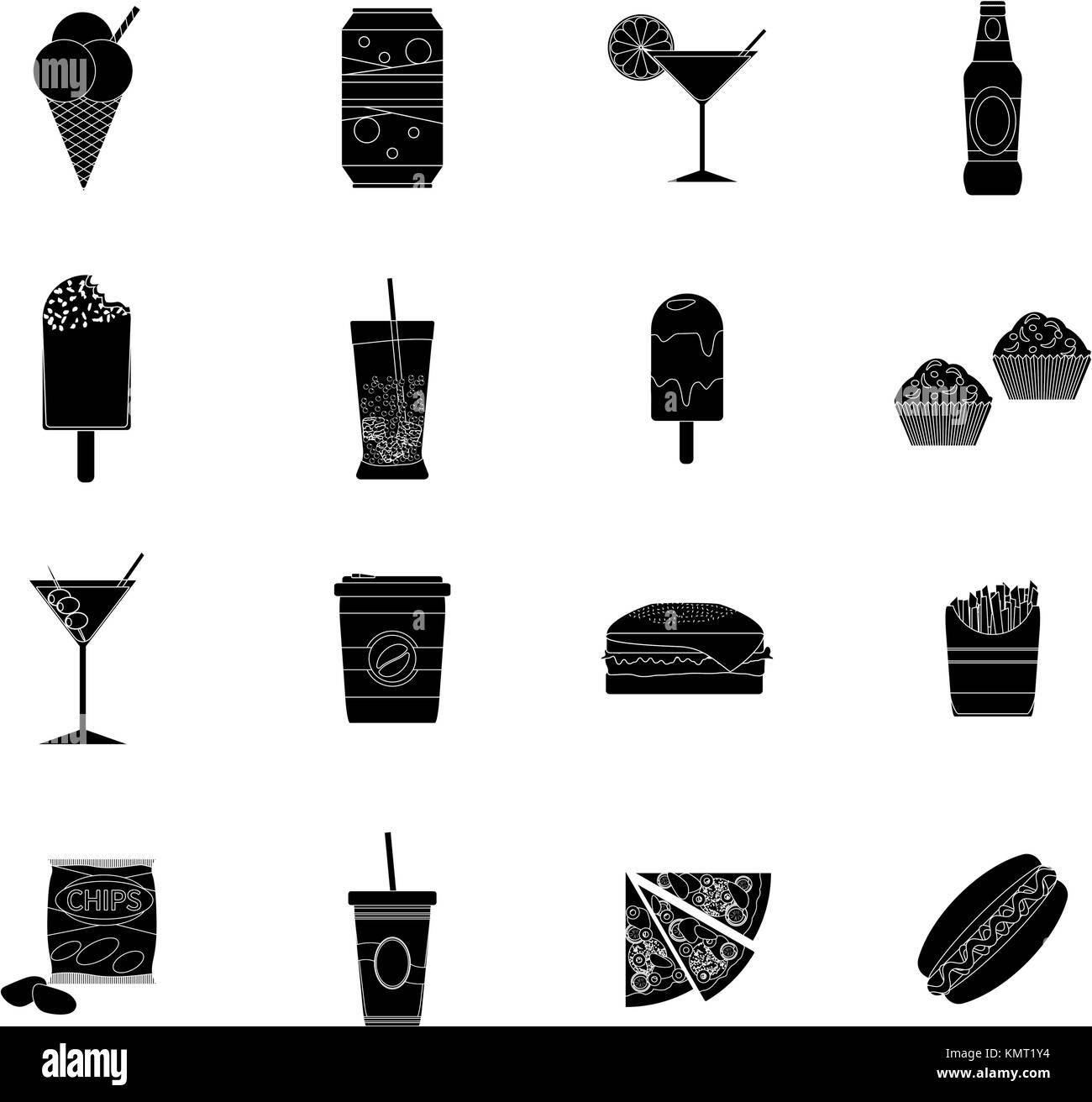 Snack Menu line icons set vector illustration of food, drink, coffee ...