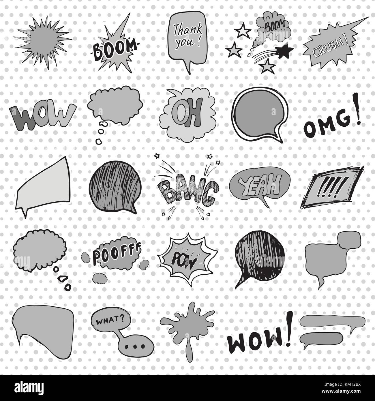 Comic book speech bubbles and cartoon sound effects set. Hand drawn pop ...