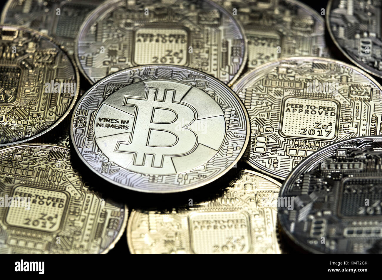 Gold-colored Bitcoin cryptocurrency coin Stock Photo - Alamy