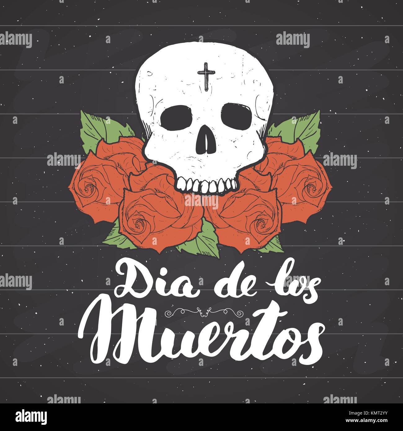Day of the Dead, lettering quote with handdrawn skull and roses ...