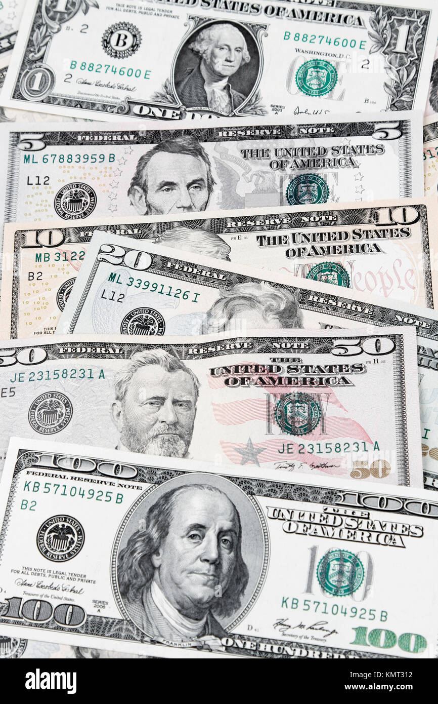 Closeup of assorted American banknotes Stock Photo - Alamy