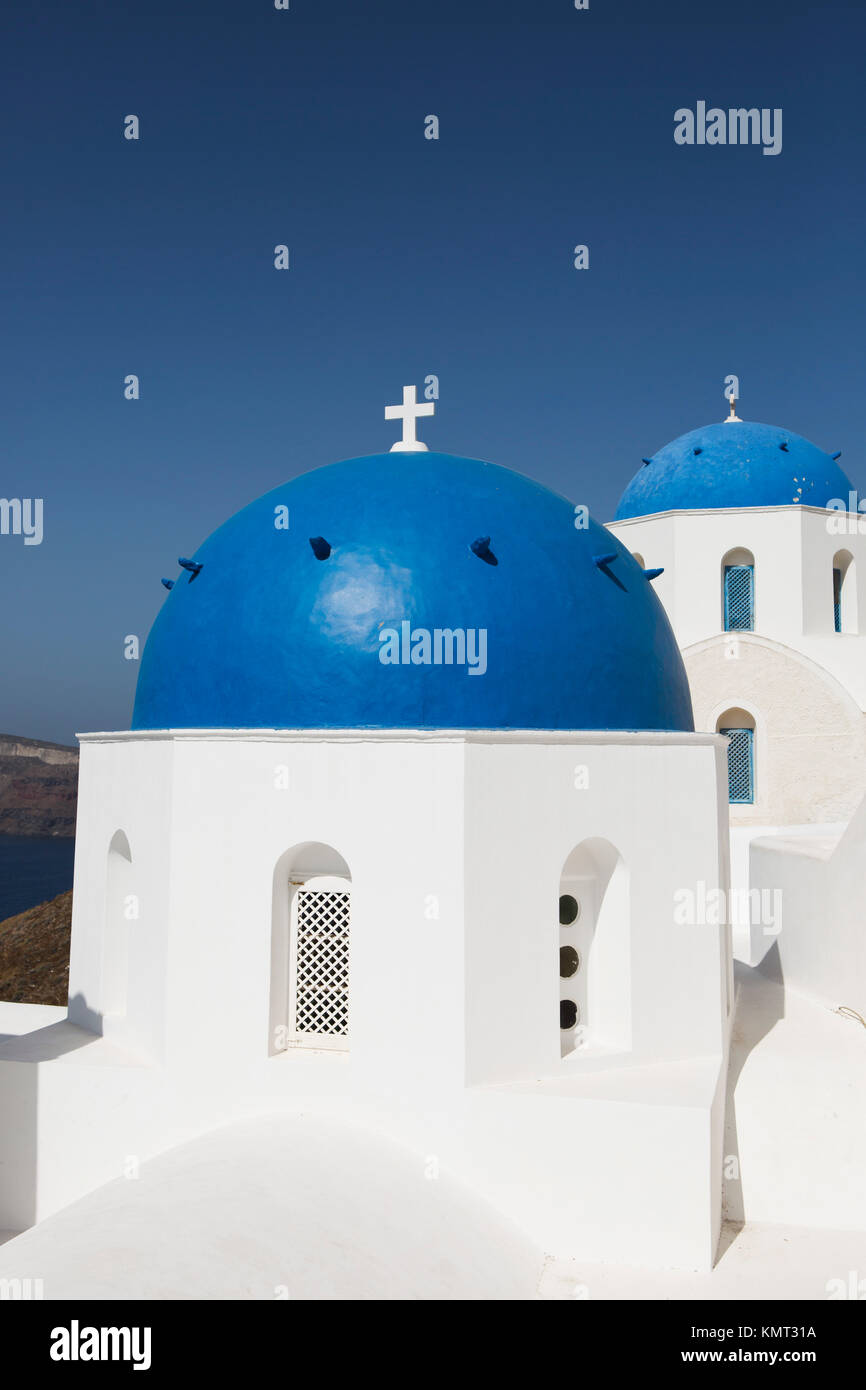 Santorini famous blue dome church in Oia Stock Photo - Alamy