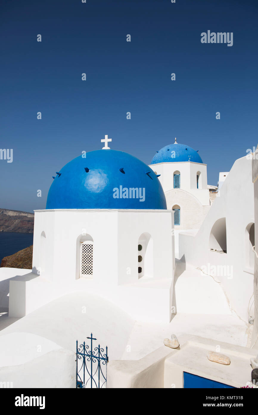 Santorini famous blue dome church in Oia Stock Photo - Alamy