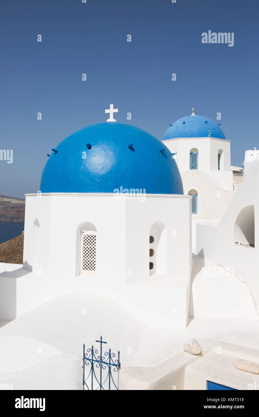 Santorini famous blue dome church in Oia Stock Photo - Alamy