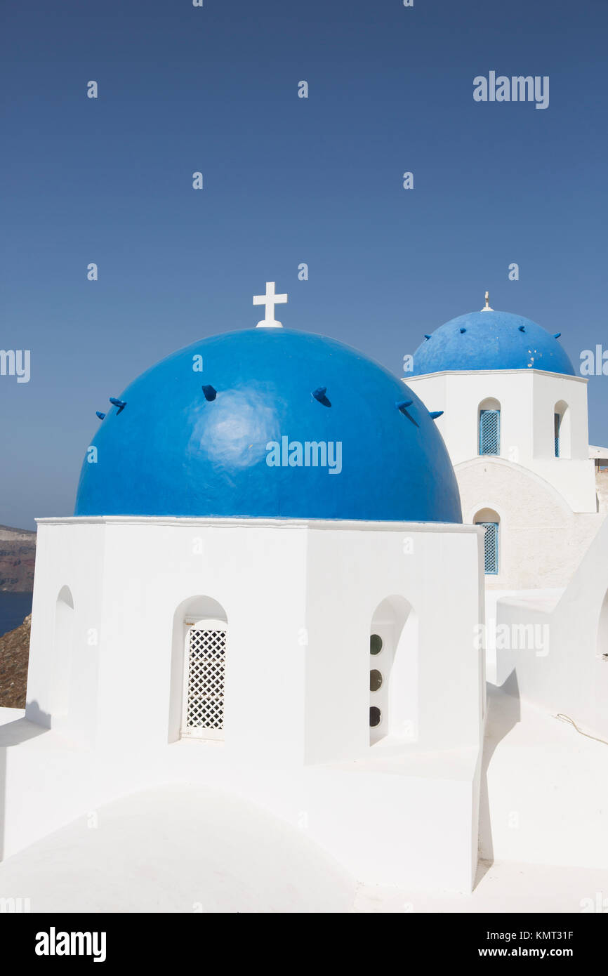 Santorini famous blue dome church in Oia Stock Photo - Alamy