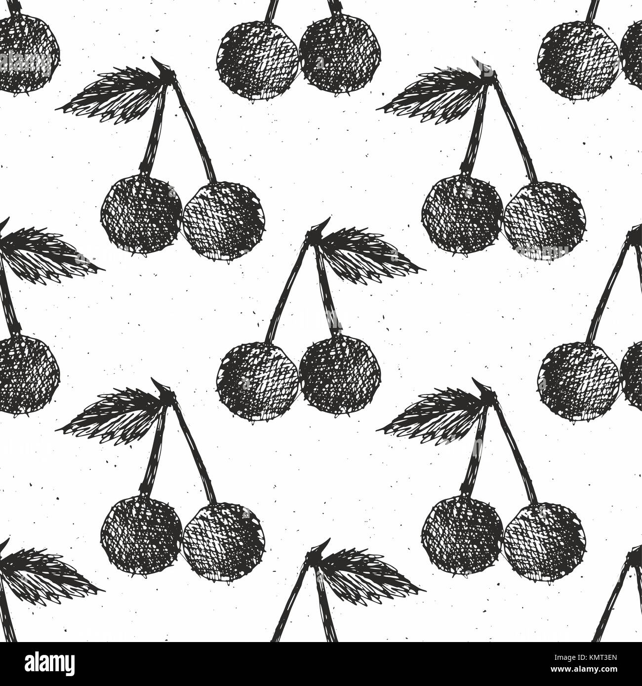 Cherries hand drawn seamless pattern, fruits background vector ...