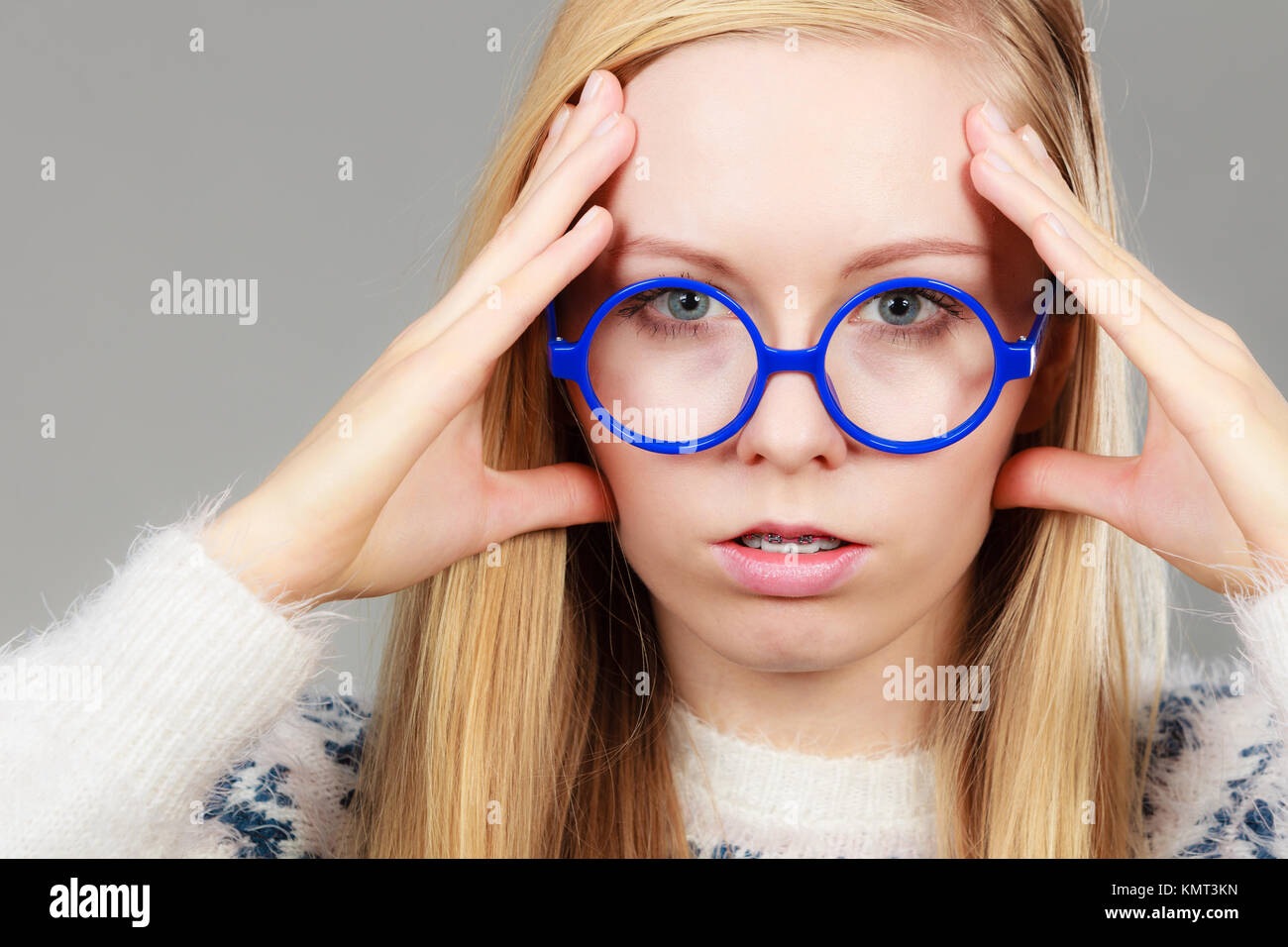 Human emotions, face expression, problems with stress concept. Nerdy ...