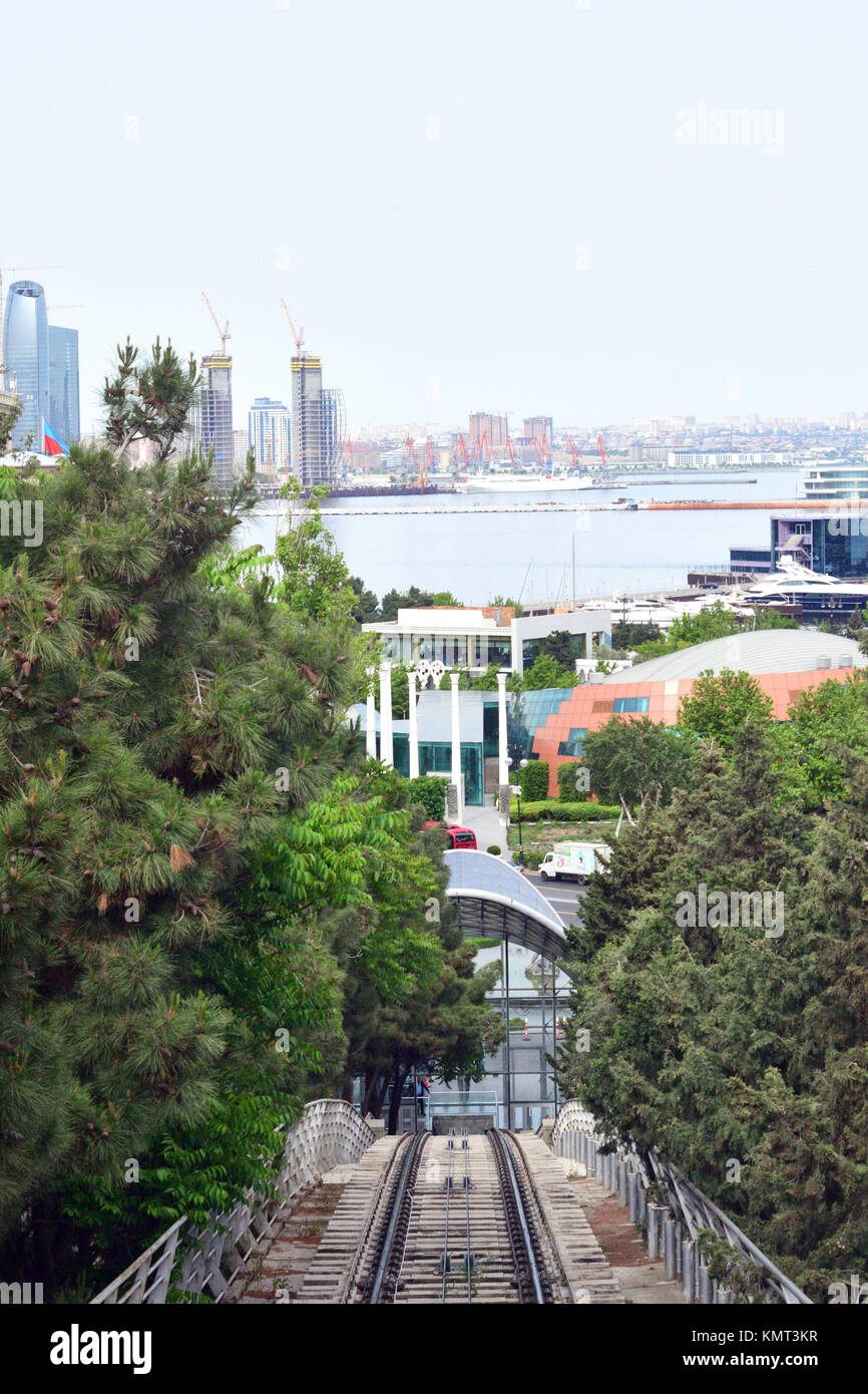 The funicular rises and descends from the boulevard to the upland park ...