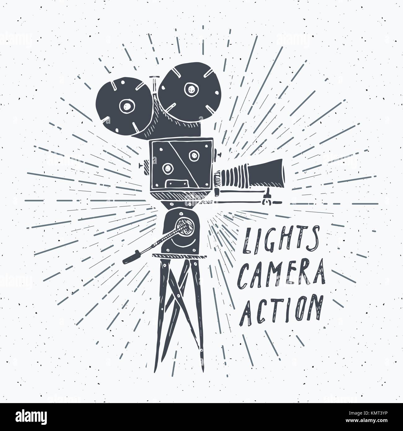 Camera vintage label, Hand drawn sketch, grunge textured retro badge ...