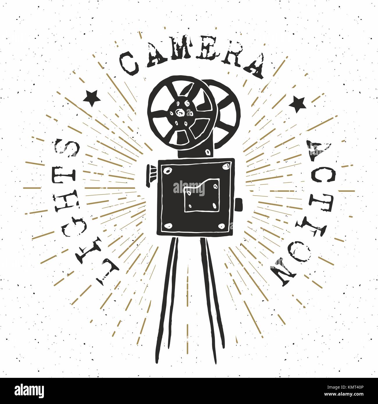 Camera vintage label, Hand drawn sketch, grunge textured retro badge ...