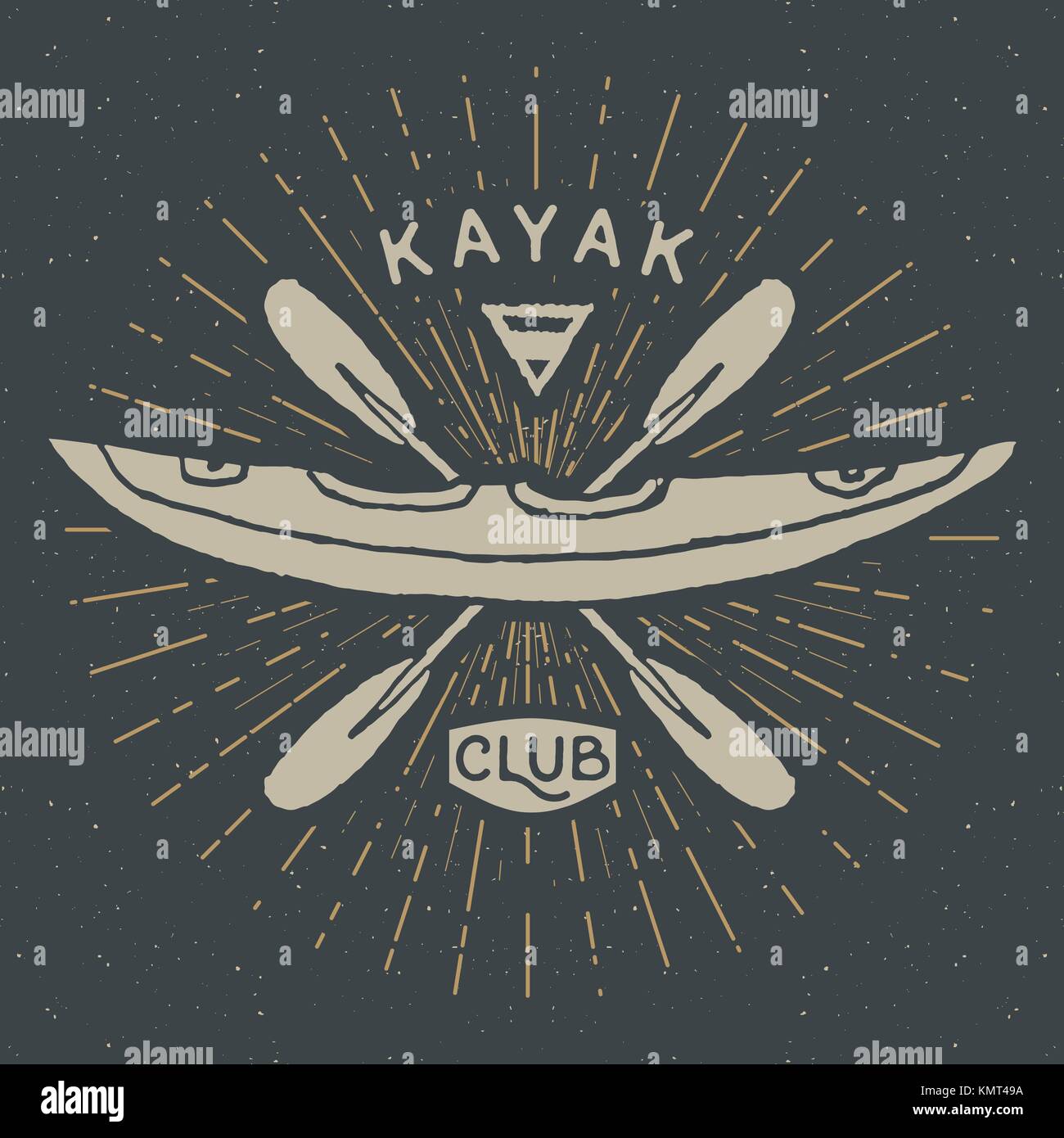Kayak club vintage label, Hand drawn sketch, grunge textured retro ...