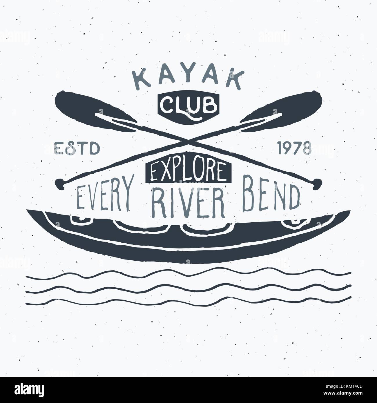 Kayak and canoe vintage label, Hand drawn sketch, grunge textured retro ...