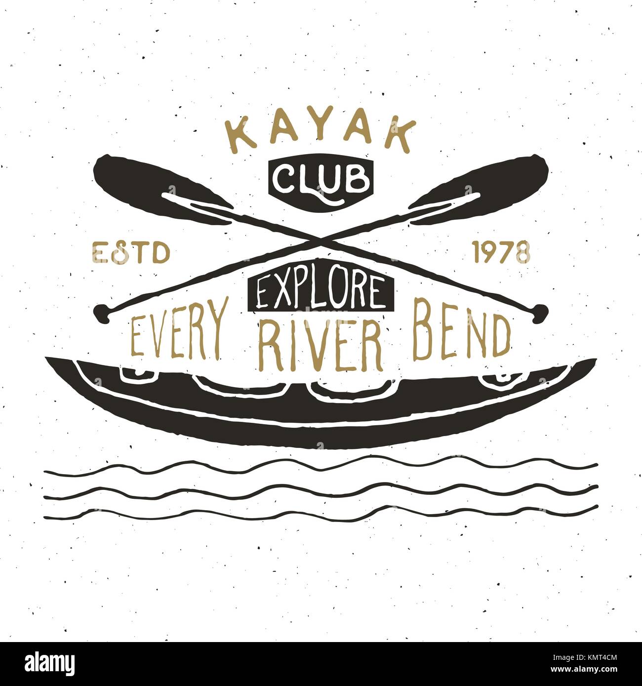 Kayak and canoe vintage label, Hand drawn sketch, grunge textured retro ...