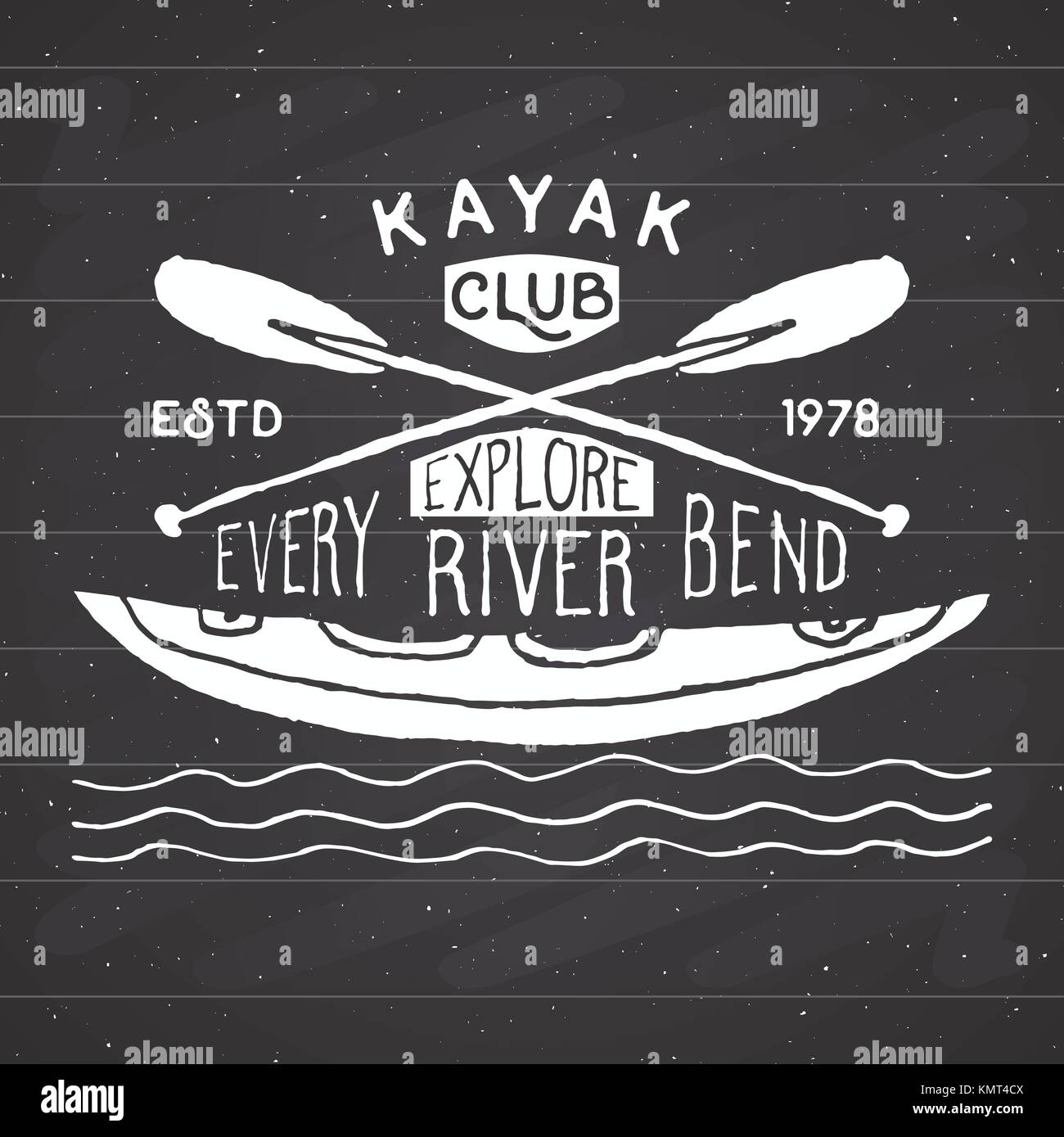 Kayak and canoe vintage label, Hand drawn sketch, grunge textured retro ...