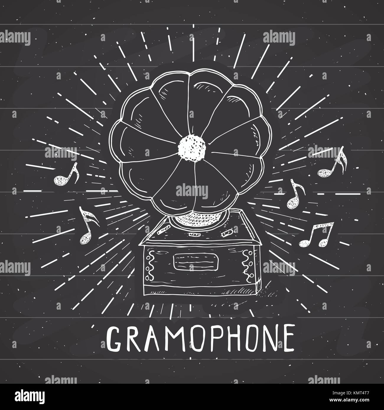 Gramophone vintage label, Hand drawn sketch, grunge textured retro ...