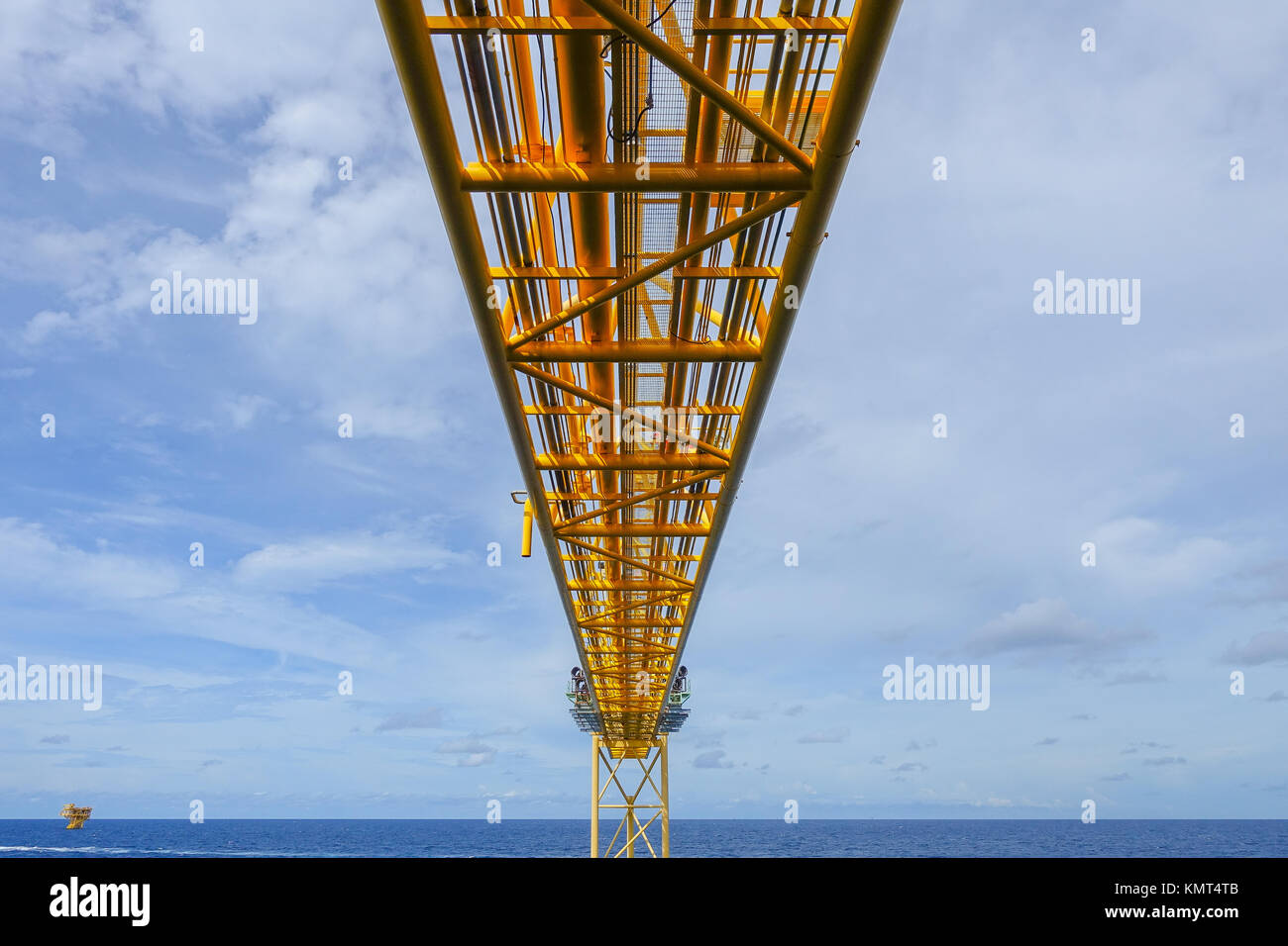 Flare bridge from gas production platform in offshore in under view ...