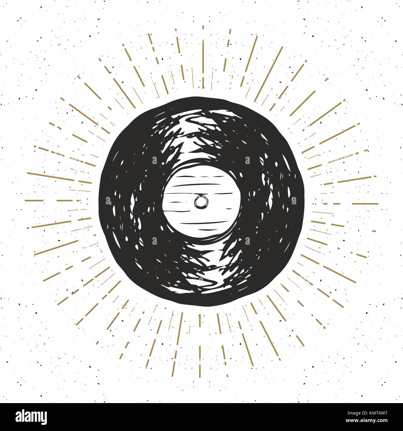 Vinyl record vintage label, Hand drawn sketch, grunge textured retro ...