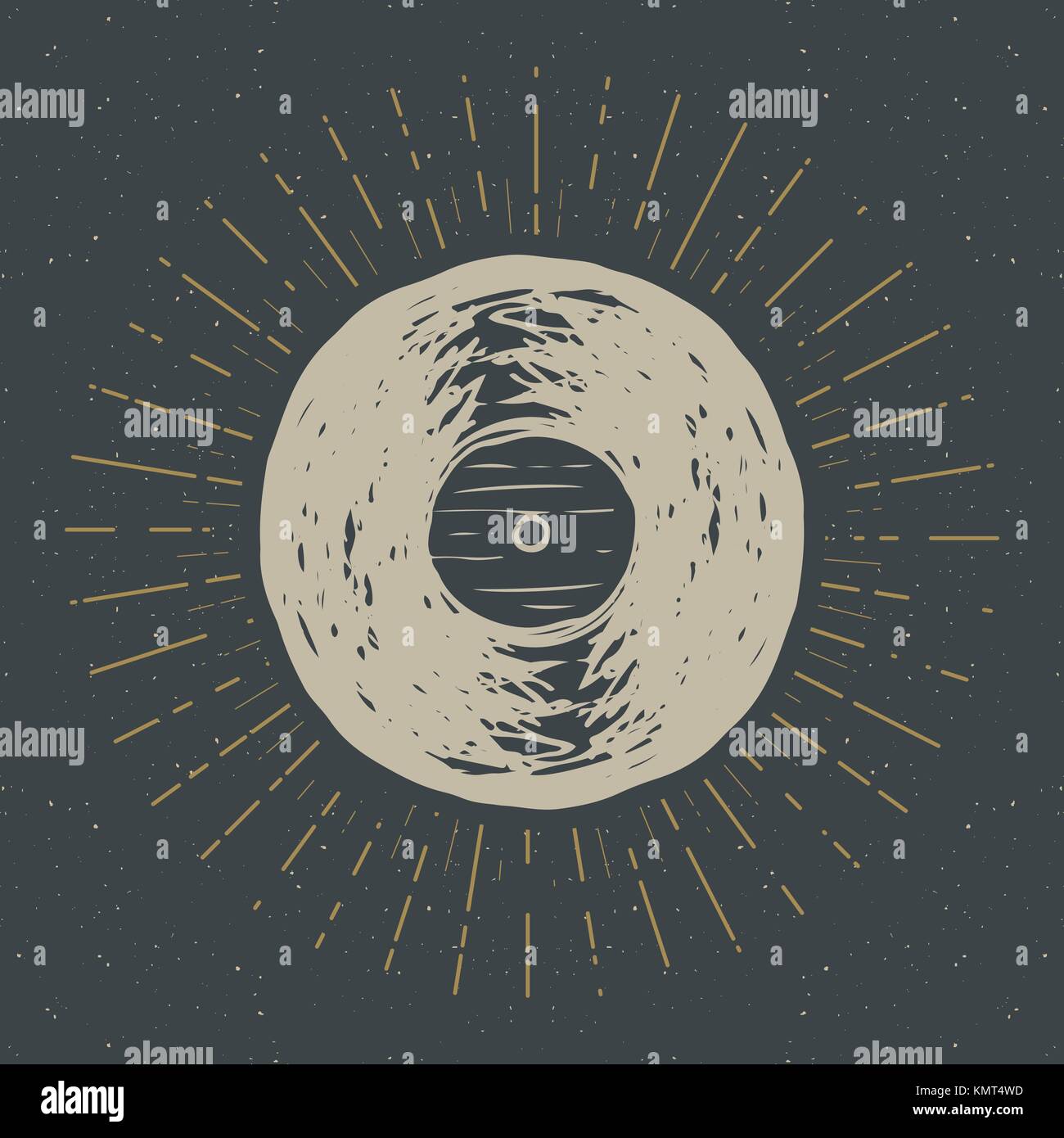 Vinyl record vintage label, Hand drawn sketch, grunge textured retro ...