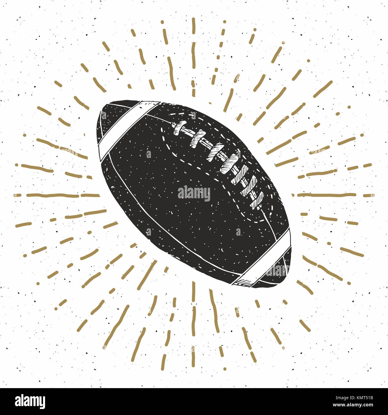 Football, rugby ball vintage label, Hand drawn sketch, grunge textured ...