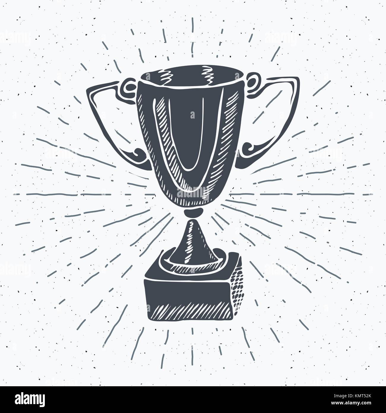 Vintage label, Hand drawn Sport trophy, winners prize, grunge textured ...