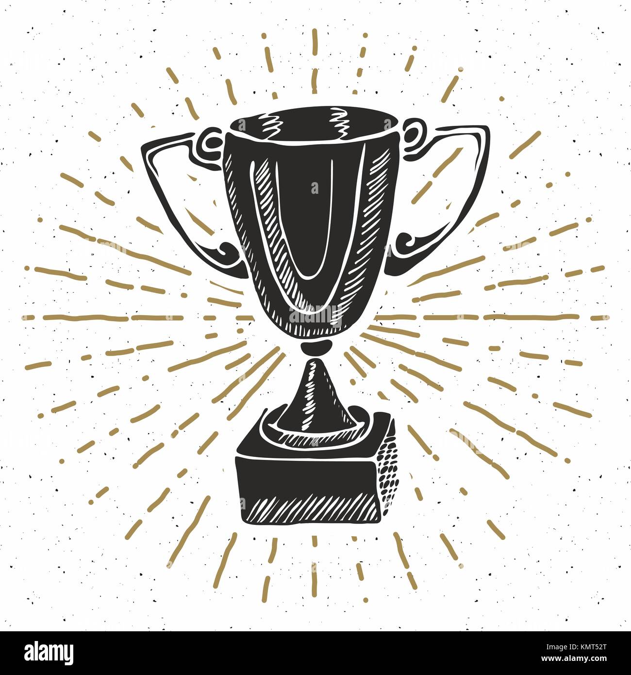 Vintage label, Hand drawn Sport trophy, winners prize, grunge textured ...