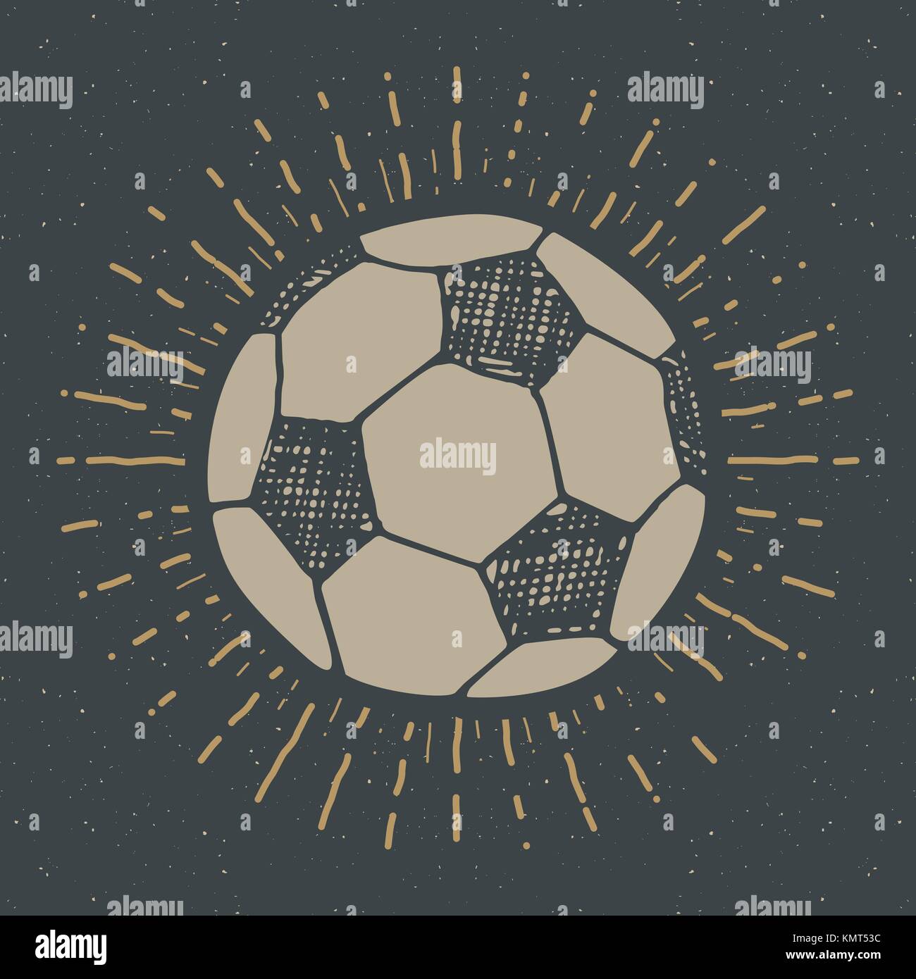 Vintage label, Hand drawn Football, soccer ball sketch, grunge textured ...
